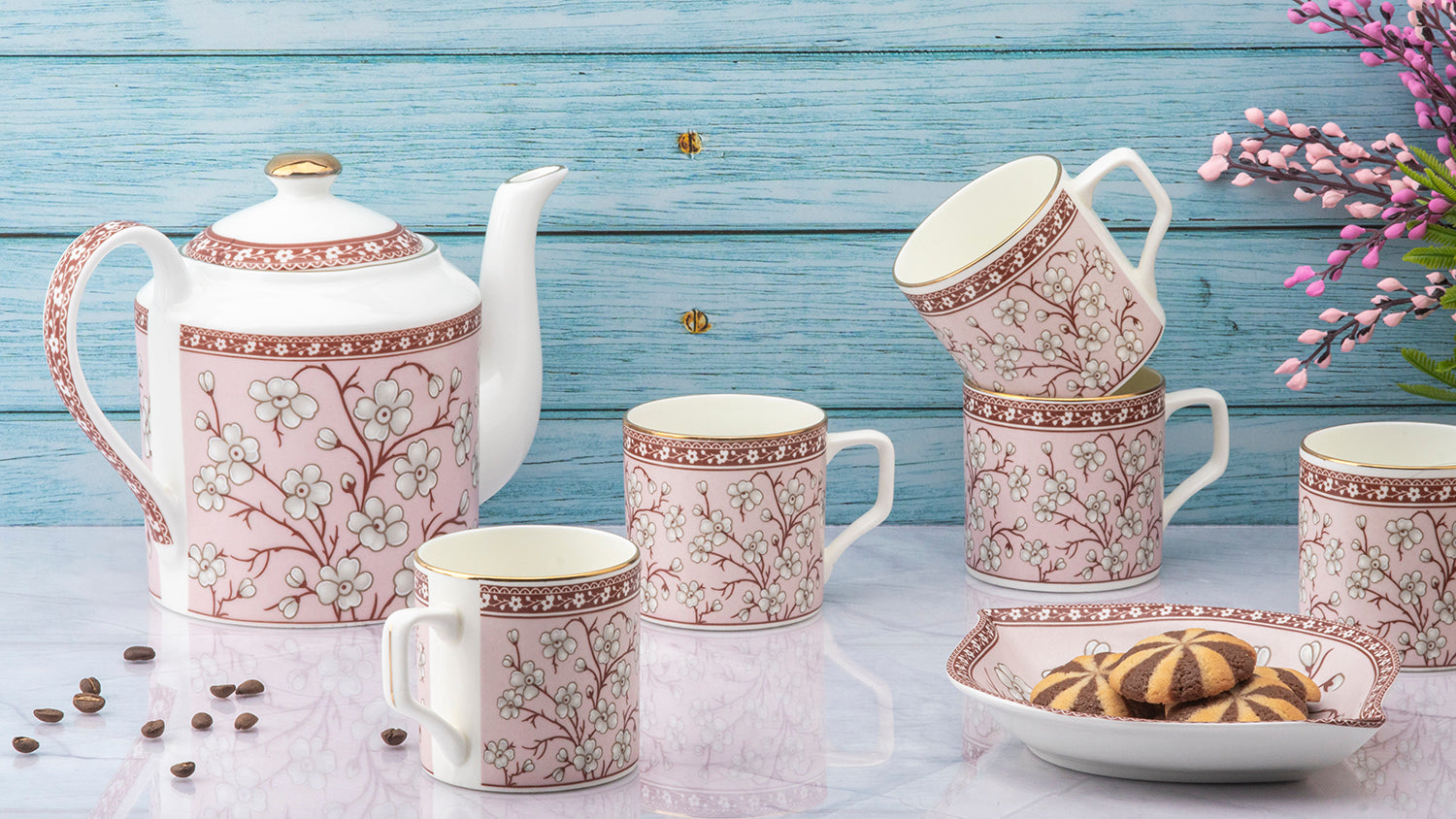 Sweet Alyssum Tea Set & Nut Tray – Golden Queens Ceramics