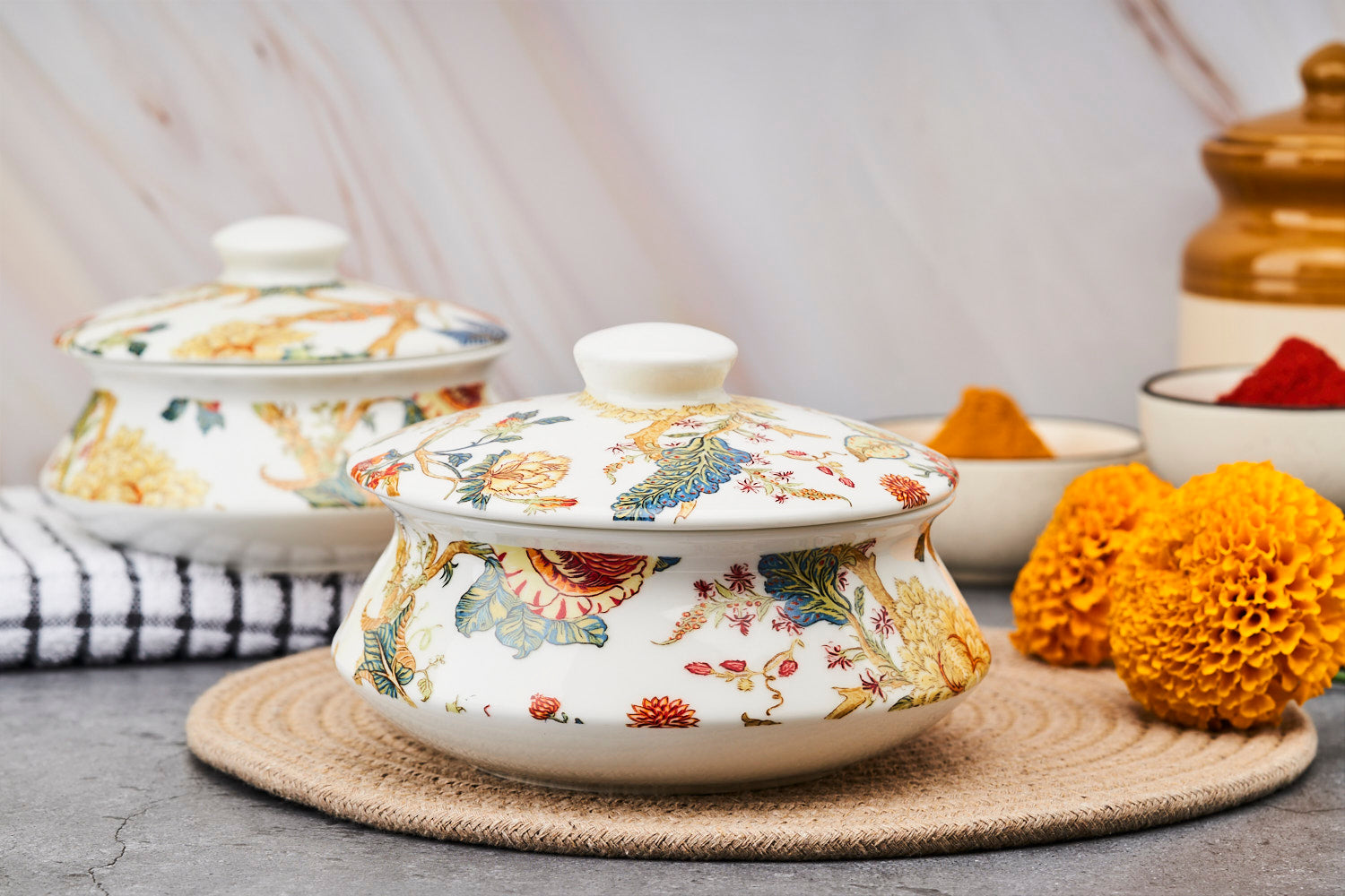 Tree of Blooms Handi set with Lids – Golden Queens Ceramics