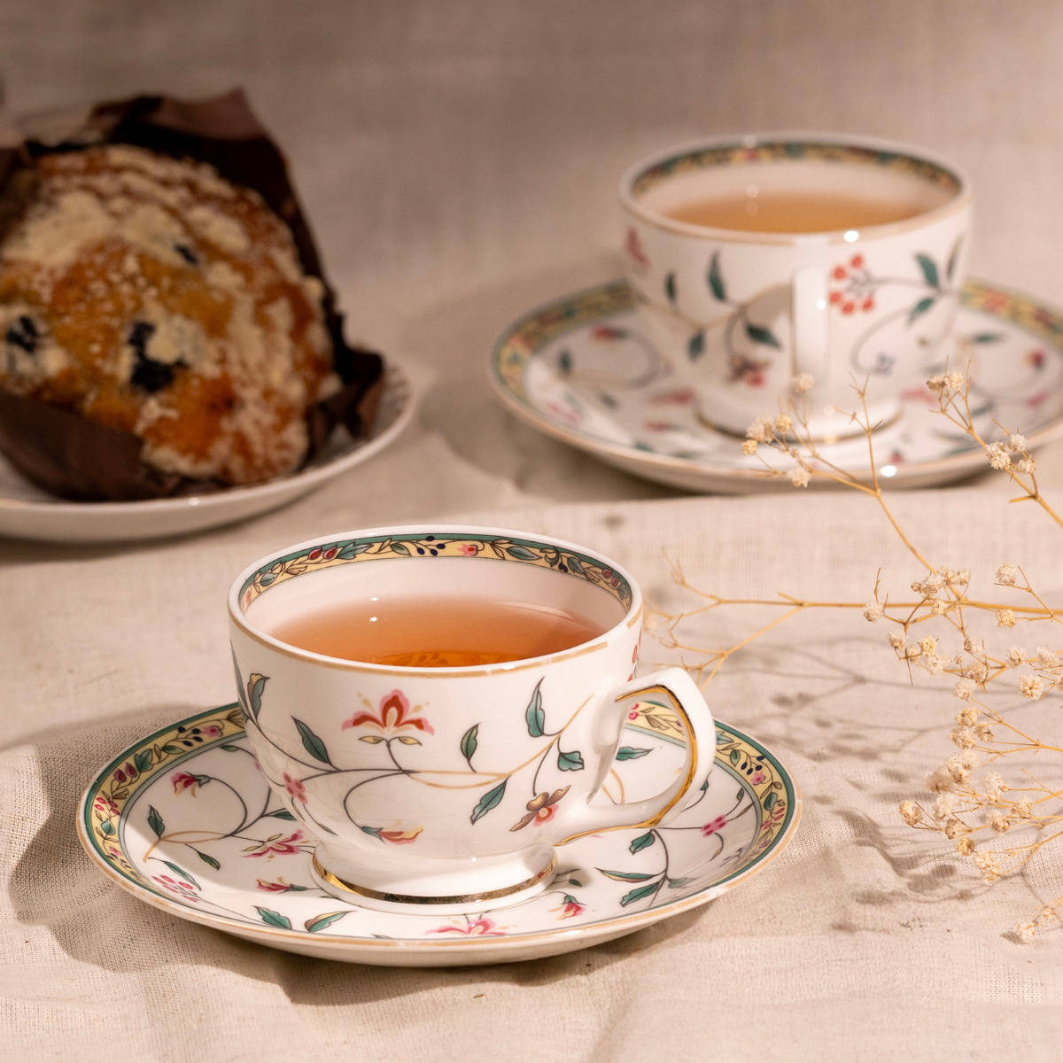 Leafy Blush & Pink Charm Tea & Coffee Cup Set – 6 Cups, 6 Saucers & 6 ...